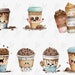 Watercolor Cute Kawaii Coffee Clipart Bundle,commercial Use, Watercolor ...