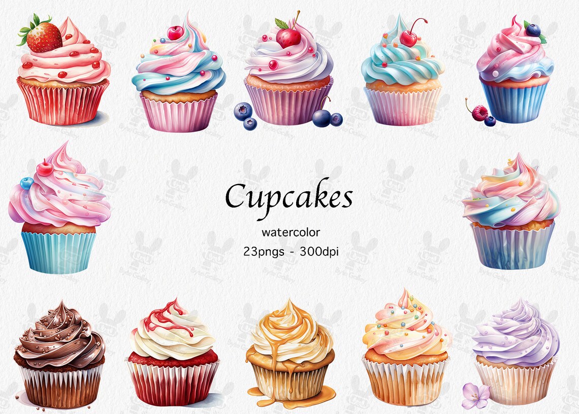 Watercolor Cupcake Clipart Baking Clipart Dessert Clipart - Etsy