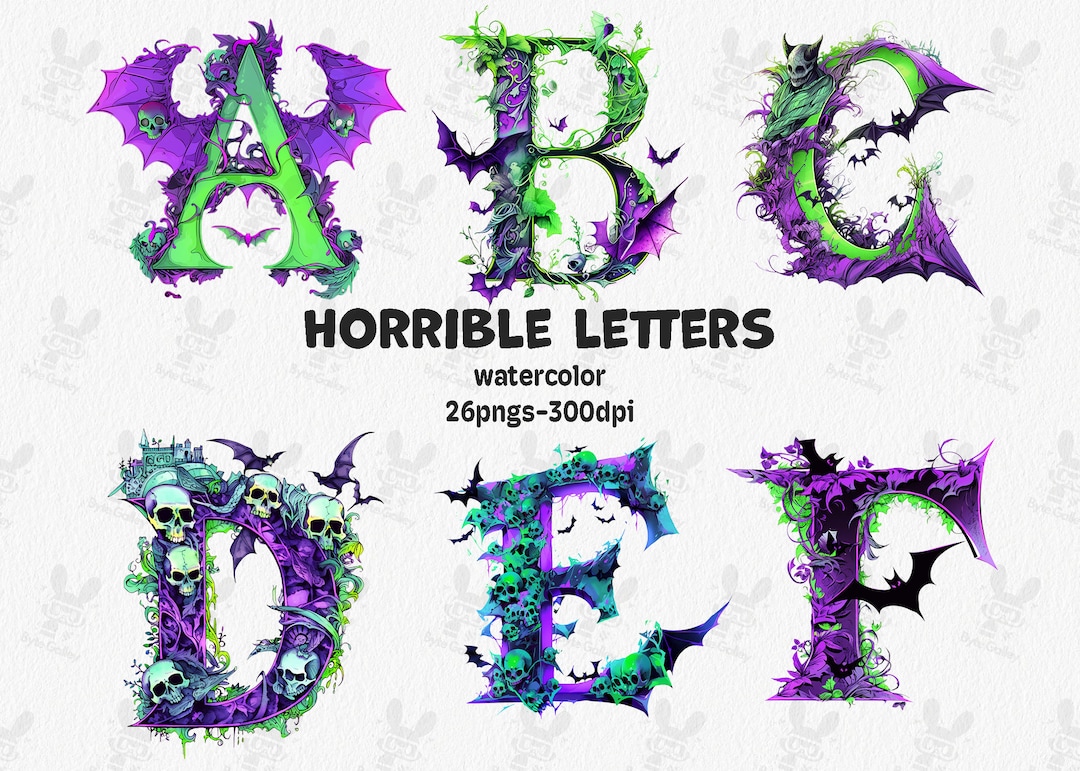 Halloween Alphabet Clipart: Skull & Bat Letters (PNG Bundle) - Etsy