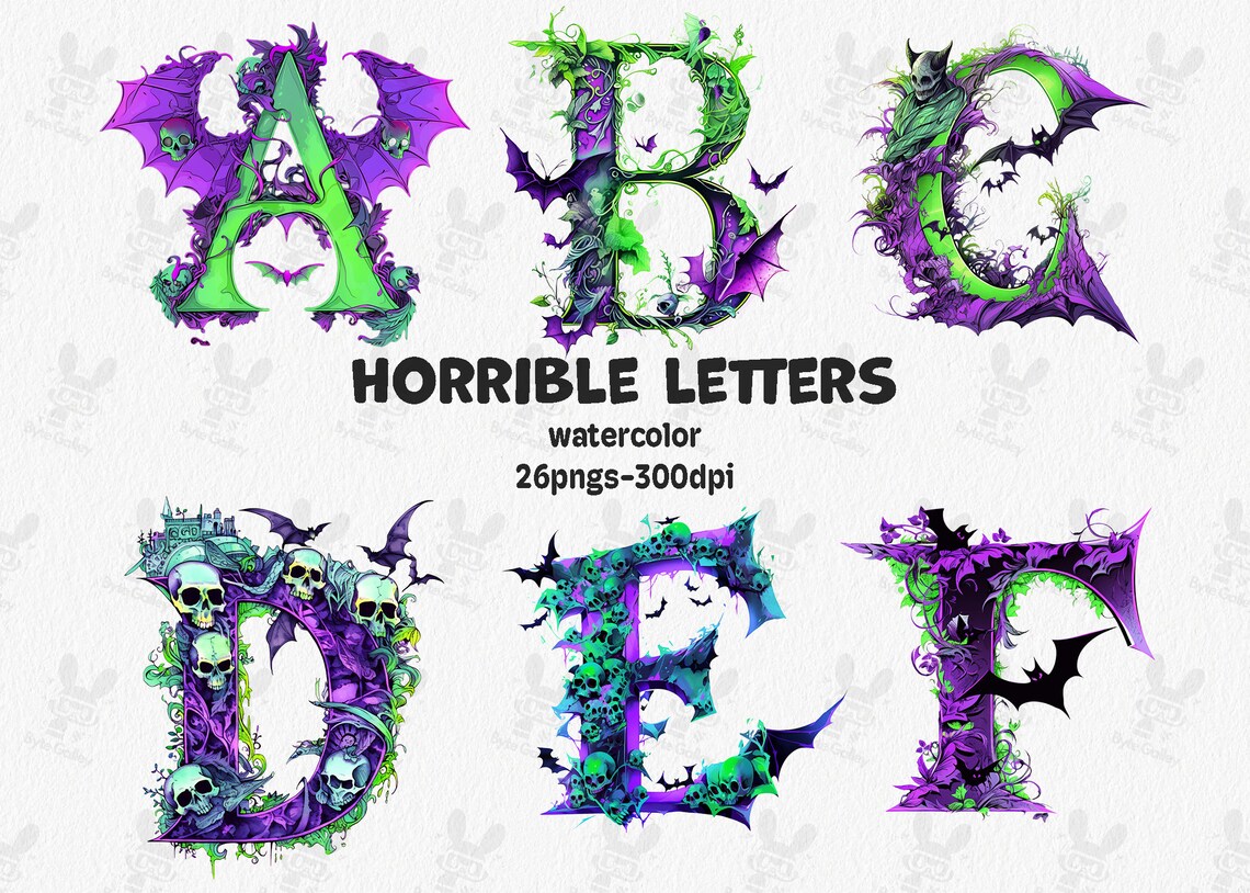 Halloween Alphabet Clipart: Skull & Bat Letters (PNG Bundle) - Etsy