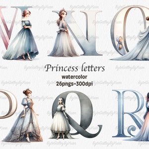 Watercolor Princess Alphabet, Letters Png, Alphabet Png, Elegant ...