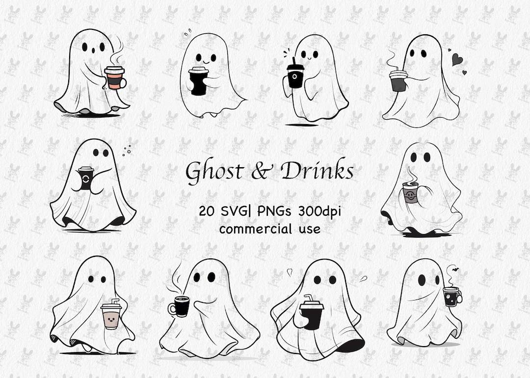 20 Ghosts Drinks SVG Bundle, Ghost Drinking Coffee Png, SVG Bundle, Halloween Ghost Png, Ghost ...