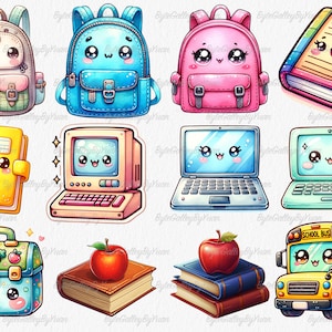 School Kawaii Faces Clipart Set: Hand Drawn PNG Files (digital Download ...