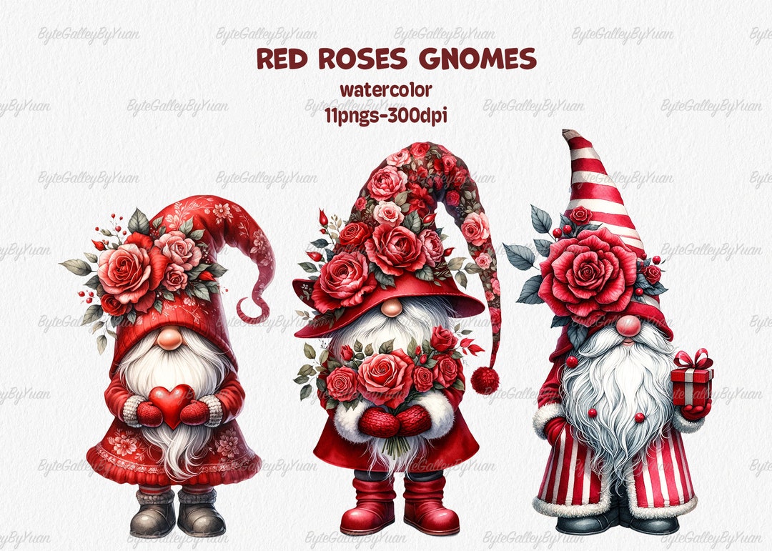 Rose Gnome PNG Clipart. Valentine's Day Gnome Cute Watercolor Clipart ...