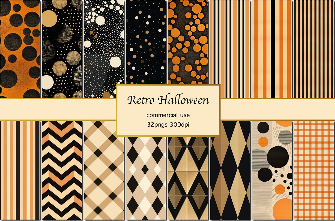 Retro Halloween Digital Paper, Vintage Halloween Scrapbook Paper, Retro ...