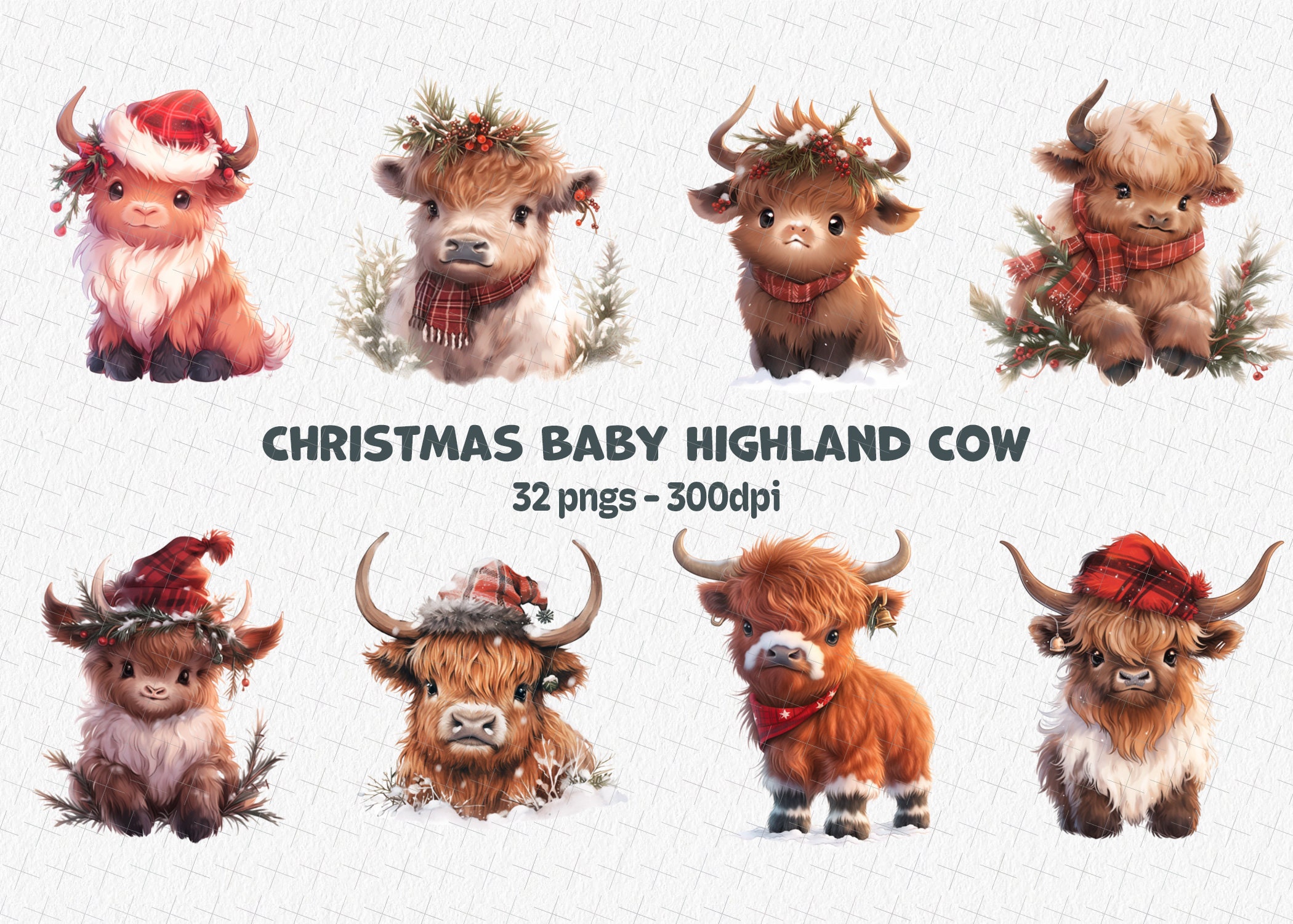 Watercolor Christmas Baby Highland Cow Clipart Christmas Bay - Etsy