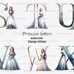 Watercolor Princess Alphabet, Letters Png, Alphabet Png, Elegant ...
