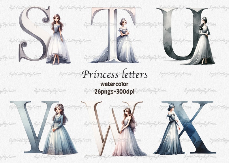Watercolor Princess Alphabet Letters Png Alphabet Png - Etsy
