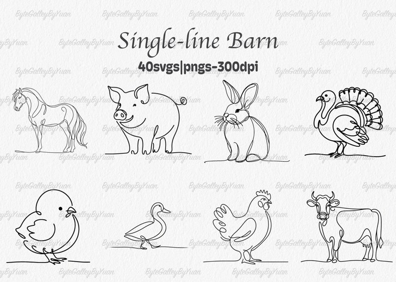 Farm Animals Line Art: Barnyard Outline SVG PNG (digital) - Etsy