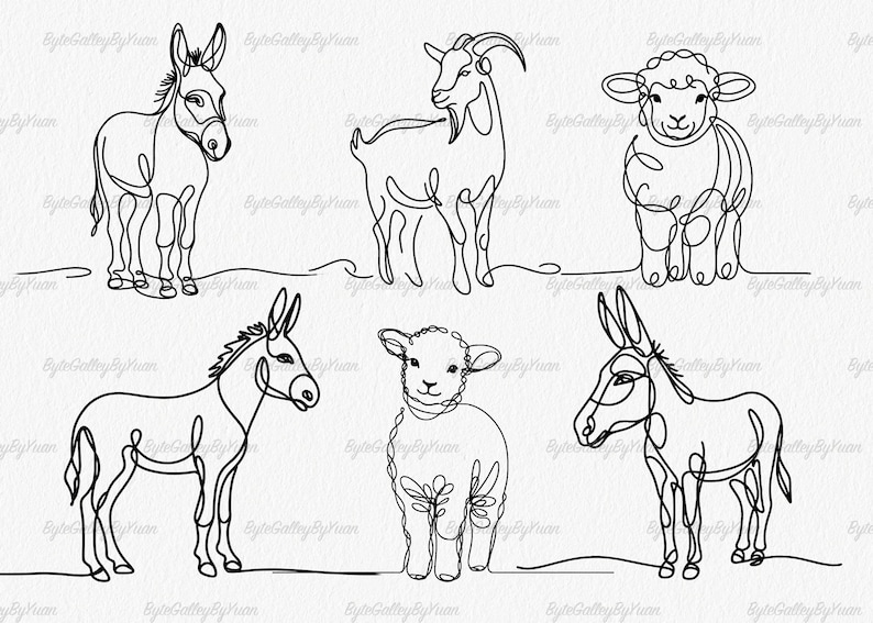 Farm Animals Line Art: Barnyard SVG, PNG, Cricut (digital Download ...
