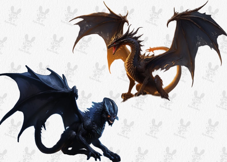 Black Dragon Watercolor Clipart: Fantasy PNG Bundle (commercial Use) - Etsy