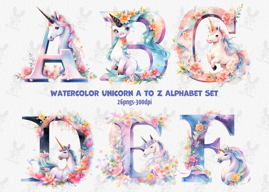 Watercolor Unicorn Alphabet Png, Unicorn Clipart ,decorative Letters ...