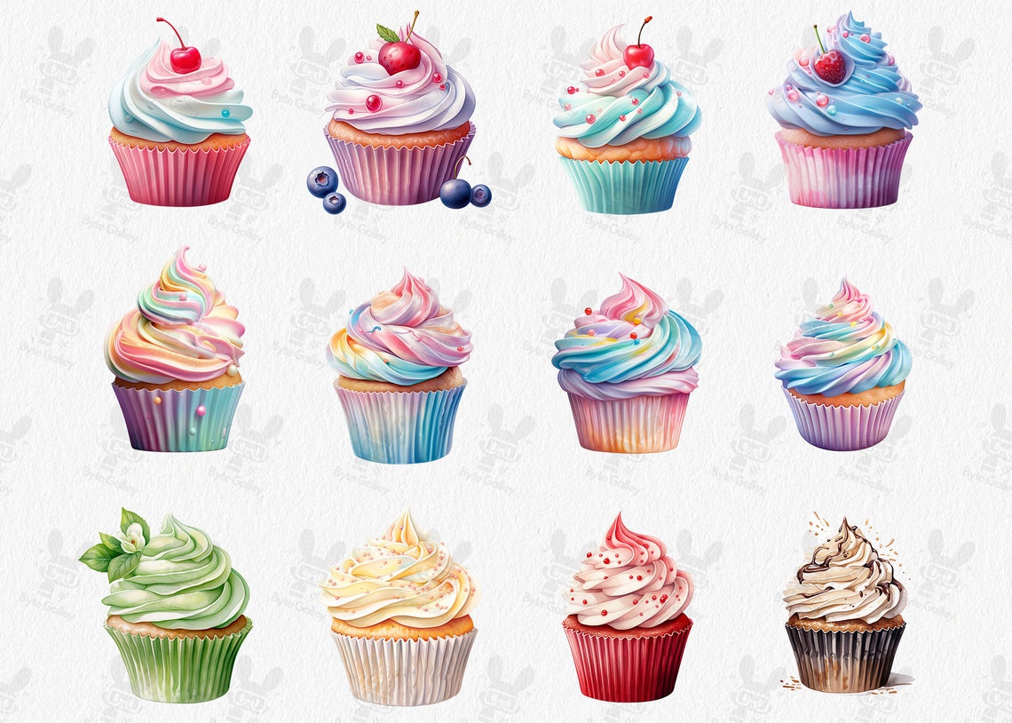 Watercolor Cupcake Clipart Baking Clipart Dessert Clipart - Etsy