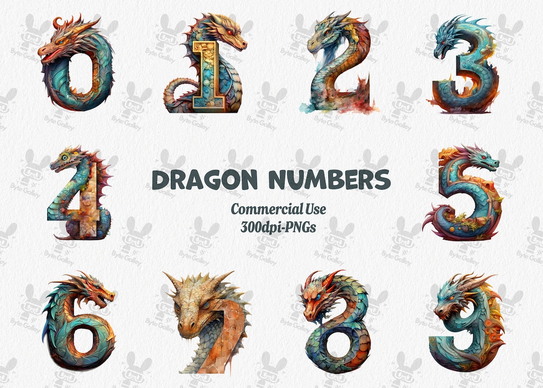Dragon Numbers Clipart, Clipart Commercial Use, Vector Graphics ...