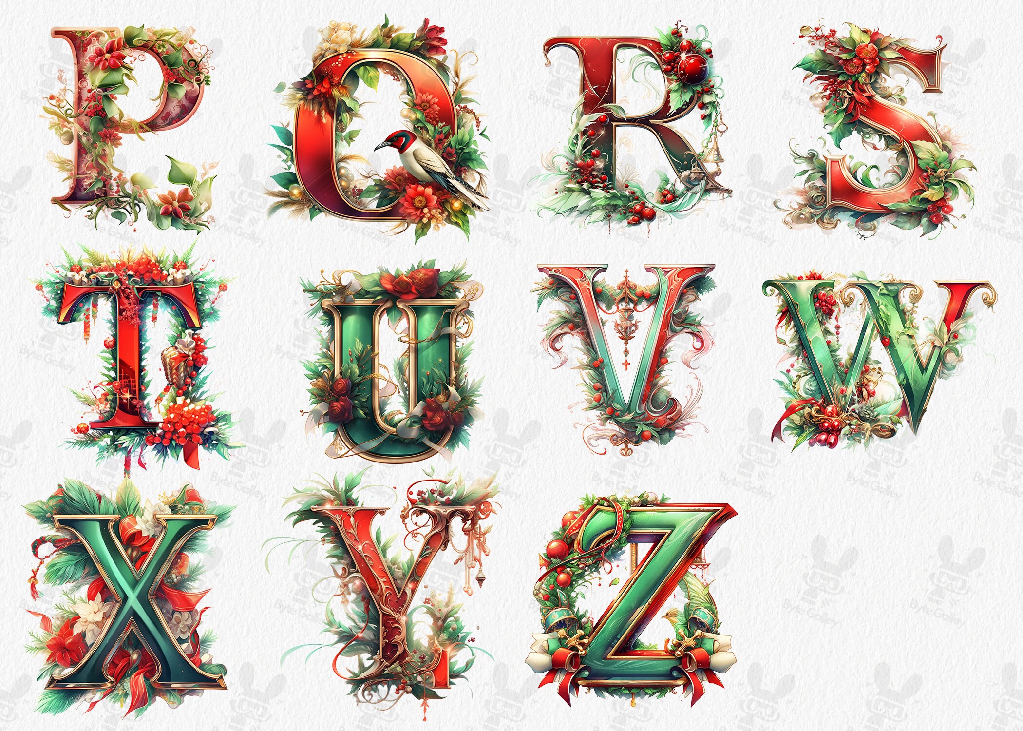 Watercolor Christmas Alphabet, Letters Png, Alphabet Png, Alphabet ...