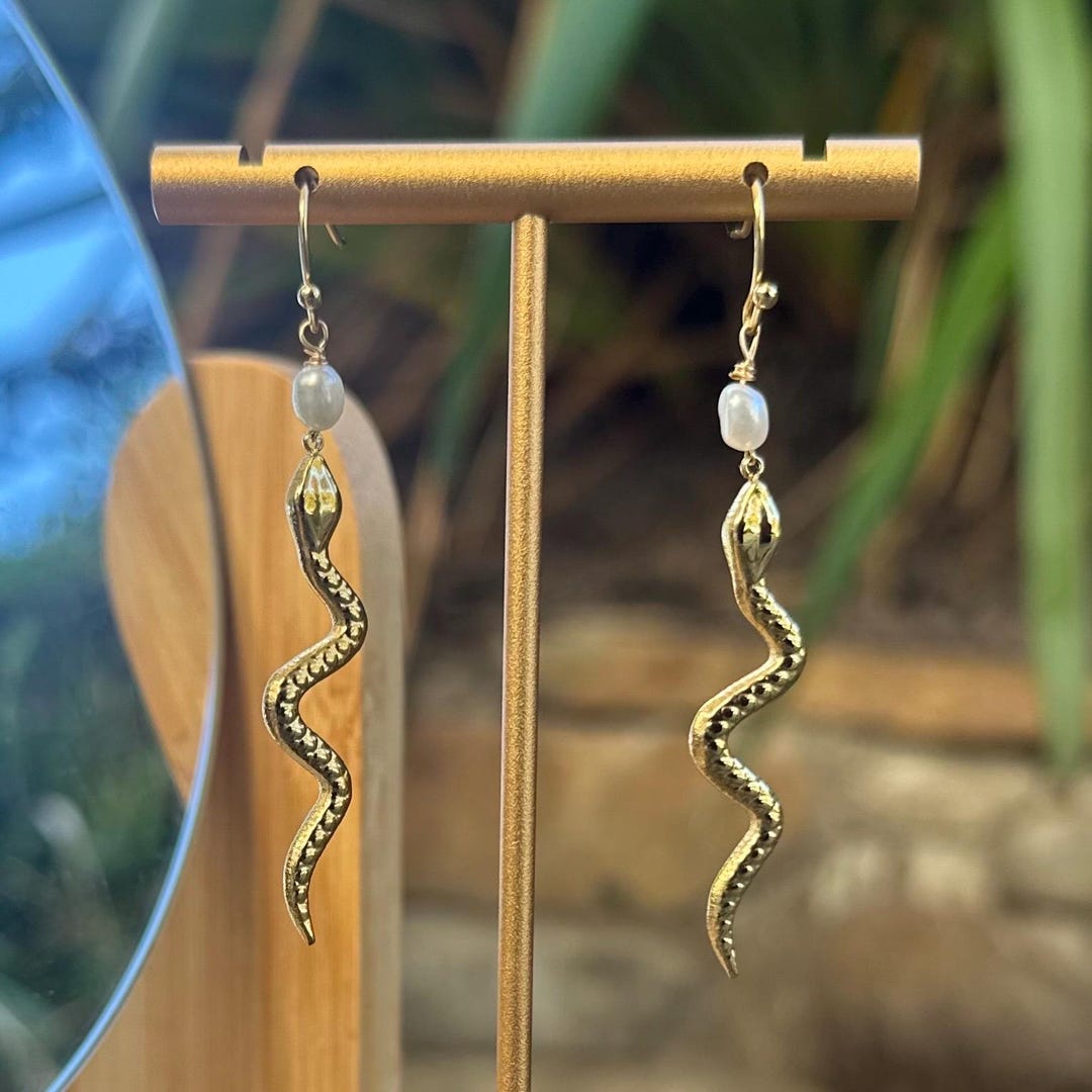 Hanging Snakes With Fresh Water Pearls - Gold - Etsy
