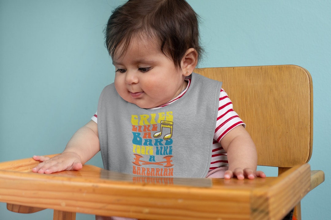 Funny Cries Like a Bard Poops Like a Barbarian Baby Bib for Gamers ...