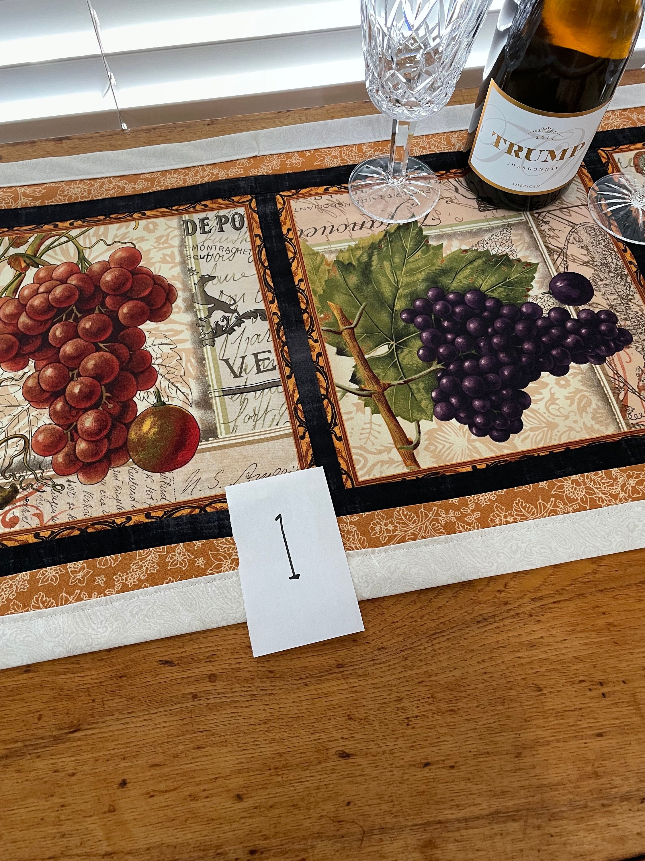 Wine Table Decor With Grapes! Gorgeous Fabrics Combined and Lined ...