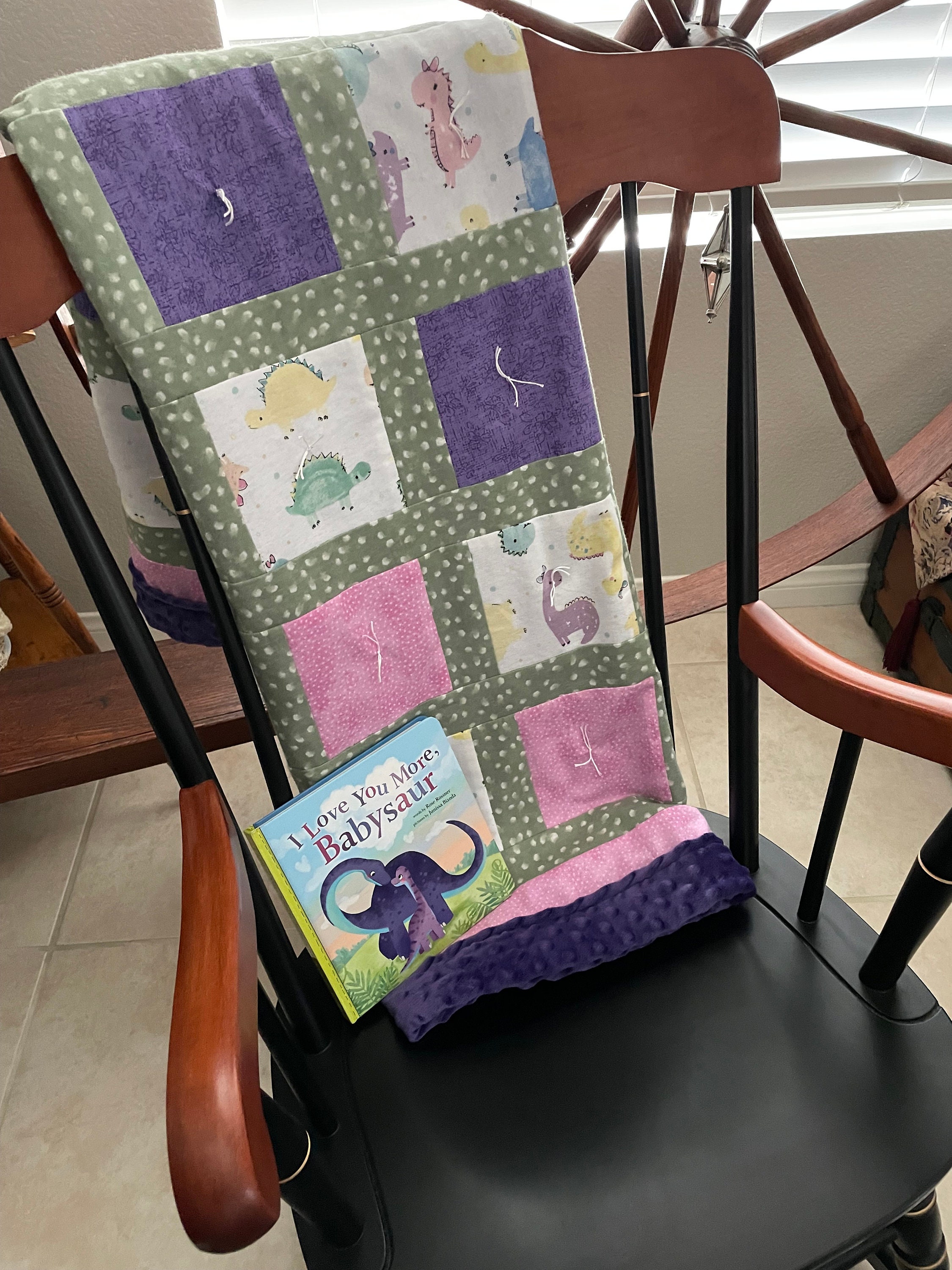 Babysaur Flannel Quilt With a Book, Backed in Purple Minky - Etsy