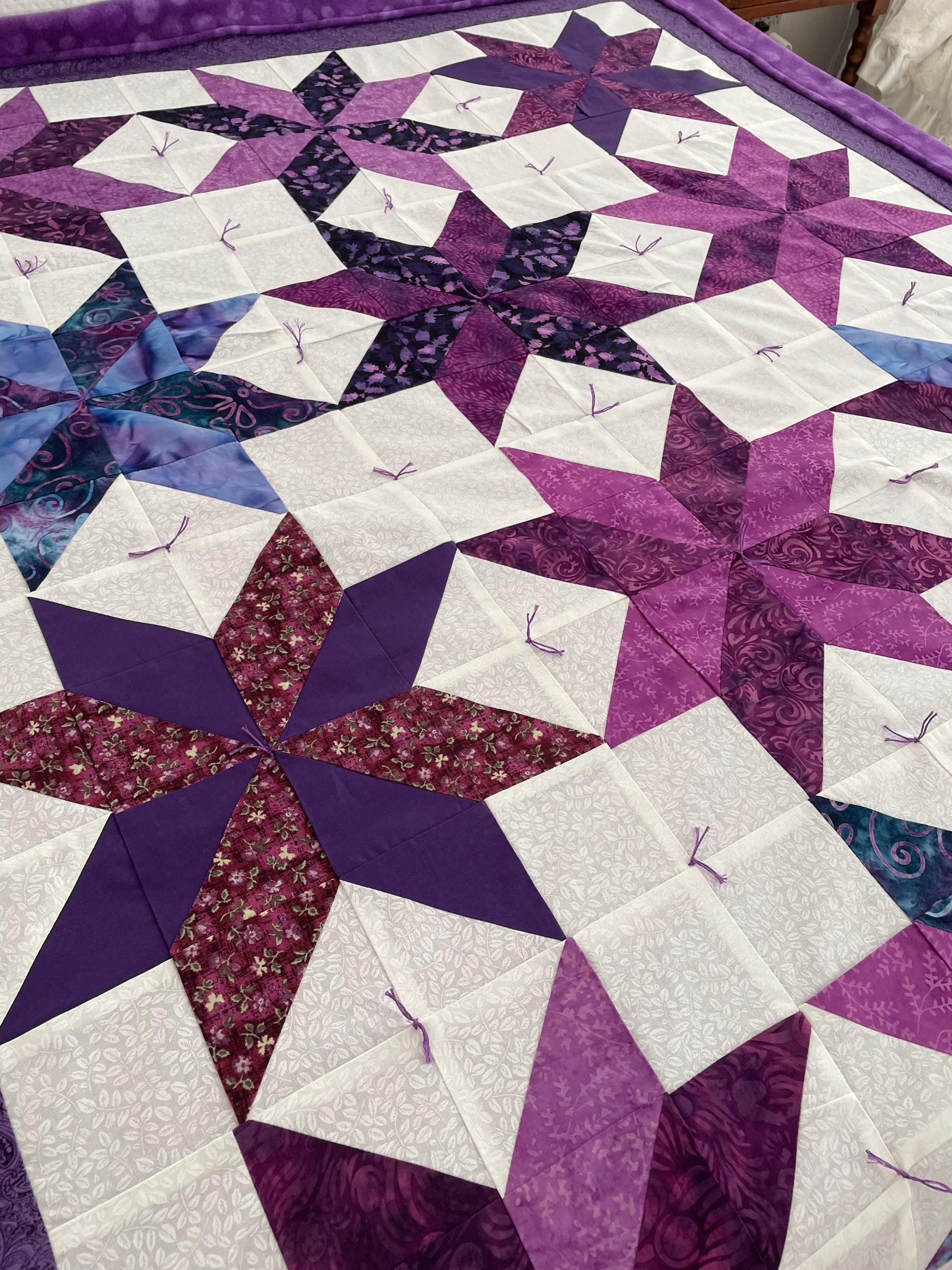 Purple and Lilac Classic Star Quilt Backed in Purple Bubbles High End ...