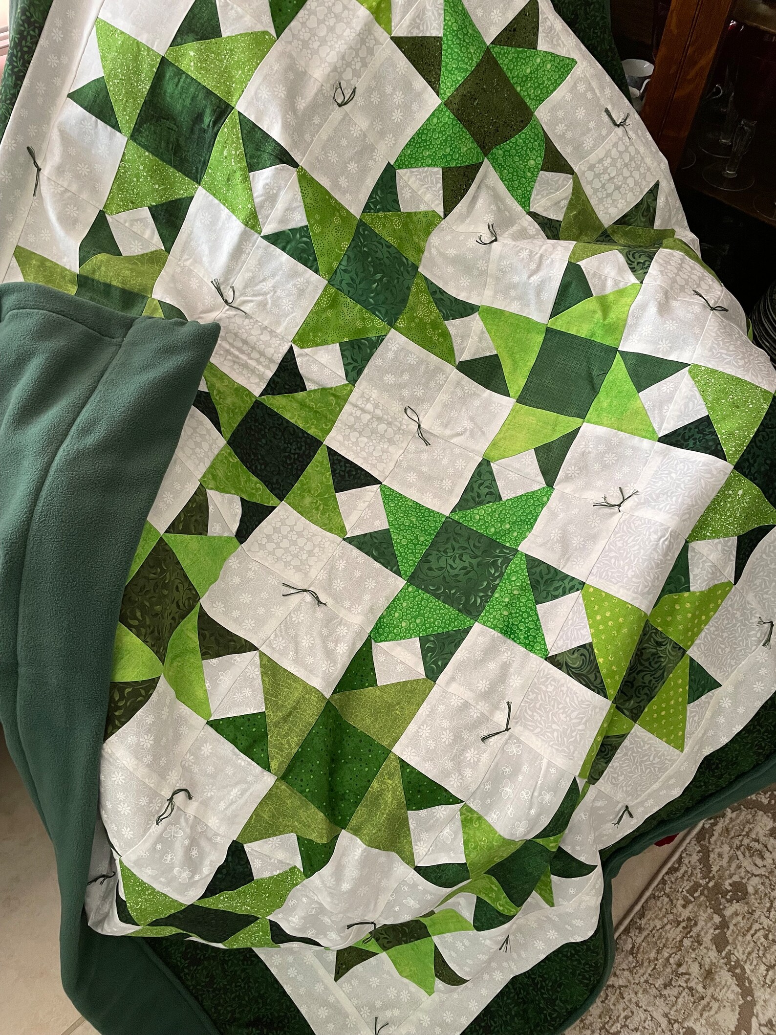 Green Star Quilt, Framed in White, Backed in Green Lux - Etsy