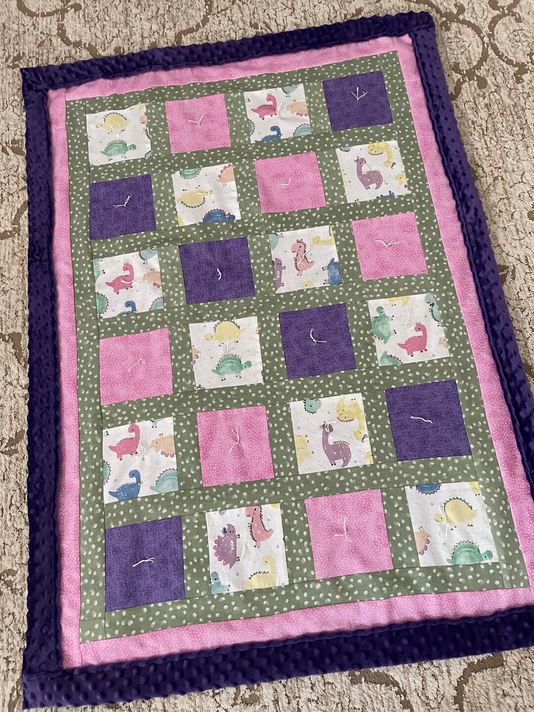 Babysaur Flannel Quilt With a Book, Backed in Purple Minky - Etsy
