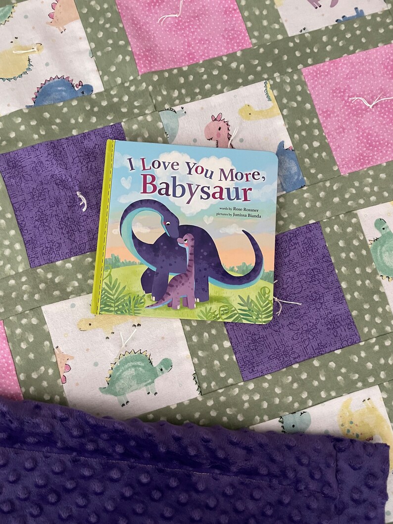 Babysaur Flannel Quilt With a Book, Backed in Purple Minky - Etsy