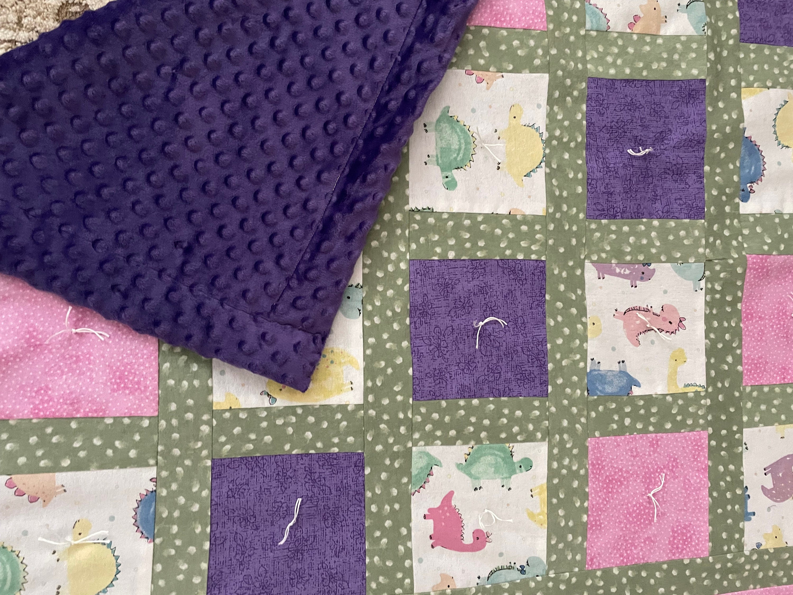 Babysaur Flannel Quilt With a Book, Backed in Purple Minky - Etsy
