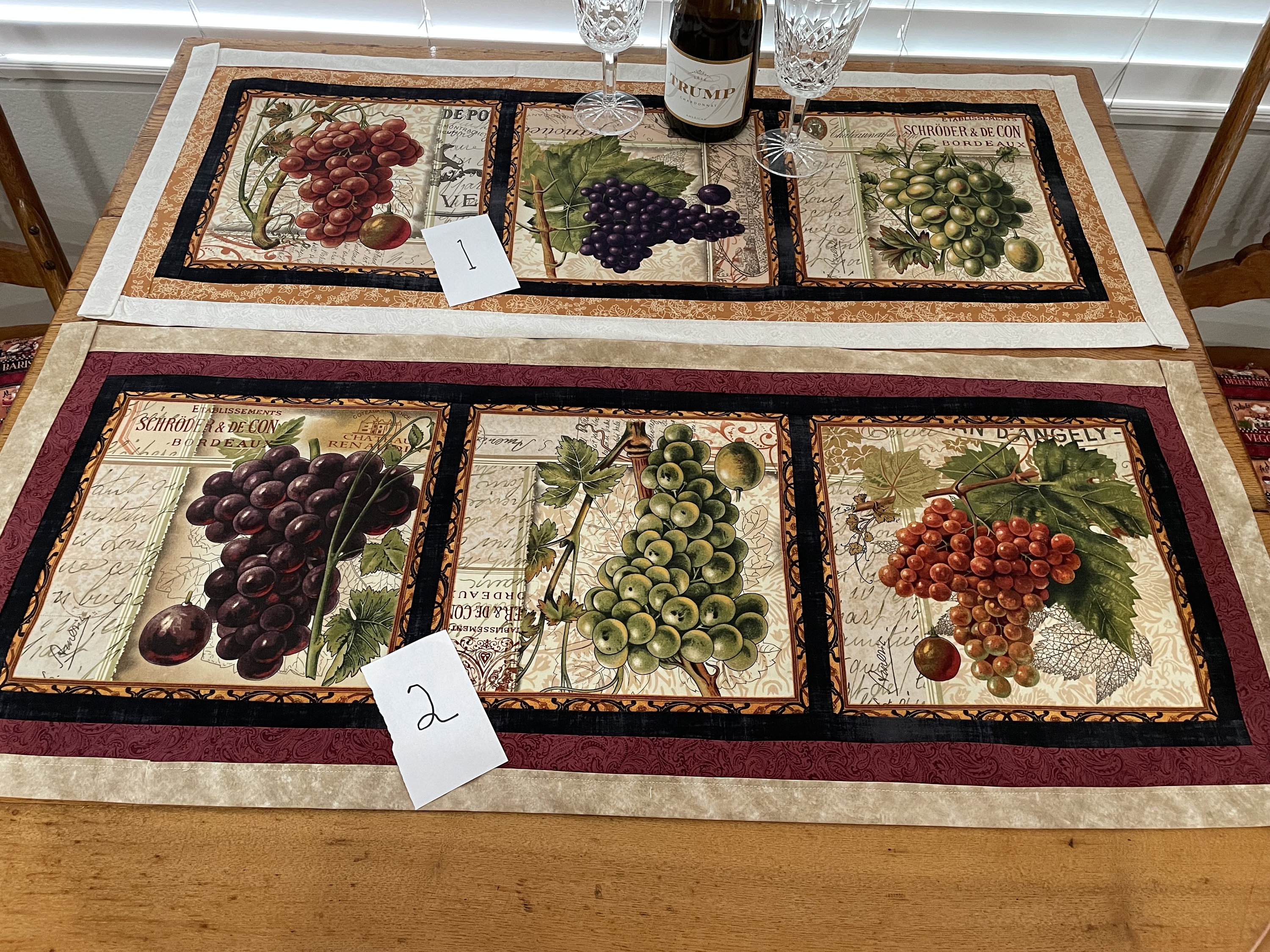 Wine Table Decor With Grapes! Gorgeous Fabrics Combined and Lined ...