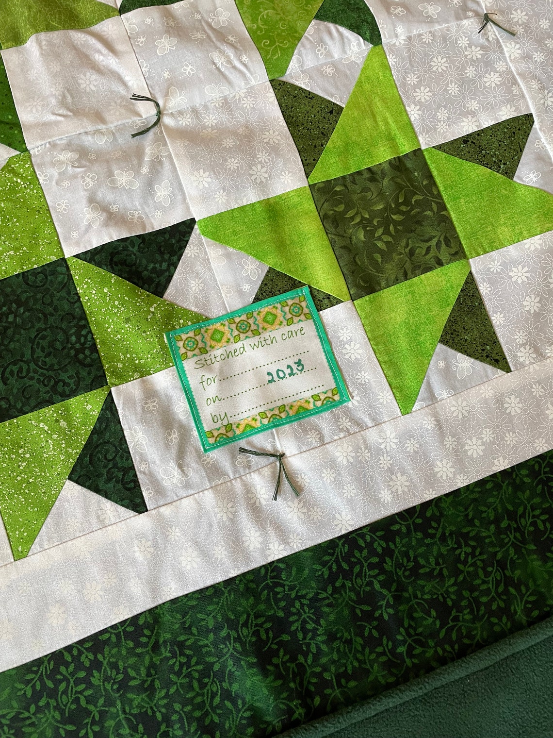 Green Star Quilt, Framed in White, Backed in Green Lux - Etsy