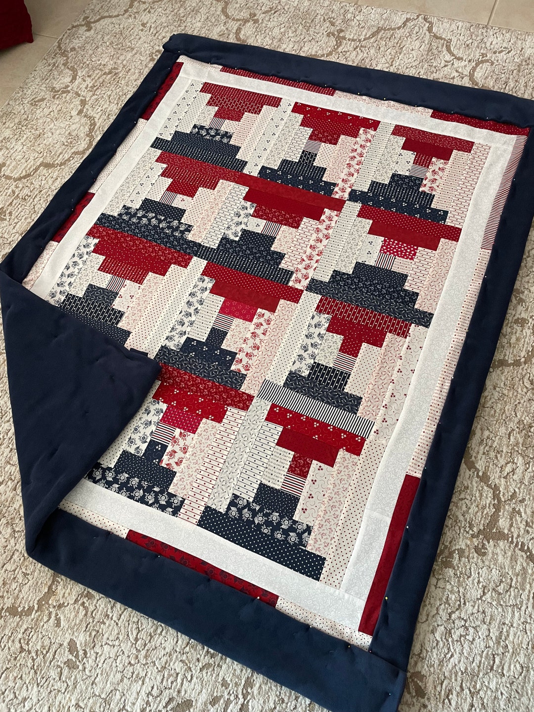 Red/white/blue Log Cabin Quilt - Etsy