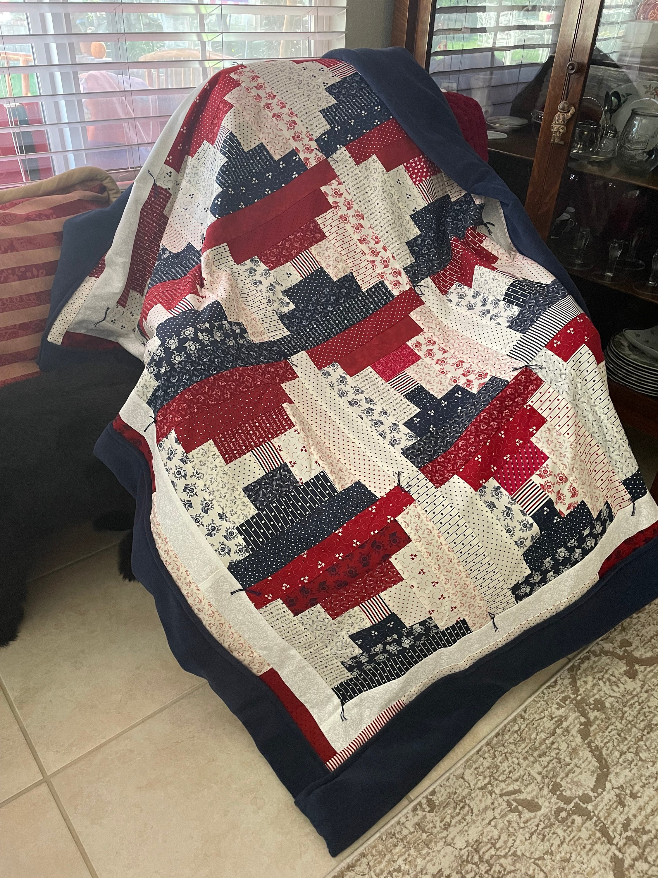 Red/white/blue Log Cabin Quilt - Etsy