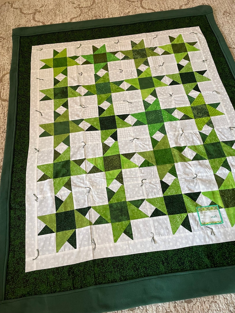 Green Star Quilt, Framed in White, Backed in Green Lux - Etsy