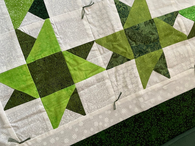Green Star Quilt, Framed in White, Backed in Green Lux - Etsy