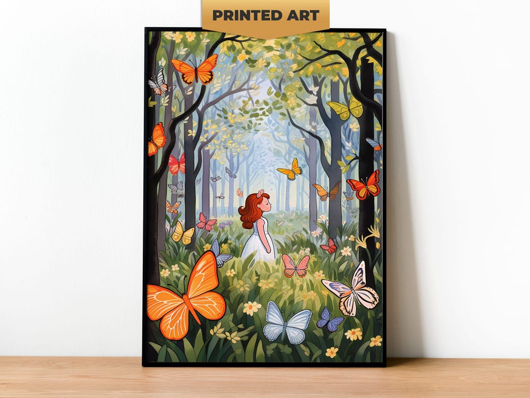 Enchanted Forest and Butterfly Maiden, Whimsical Spring Wall Art ...