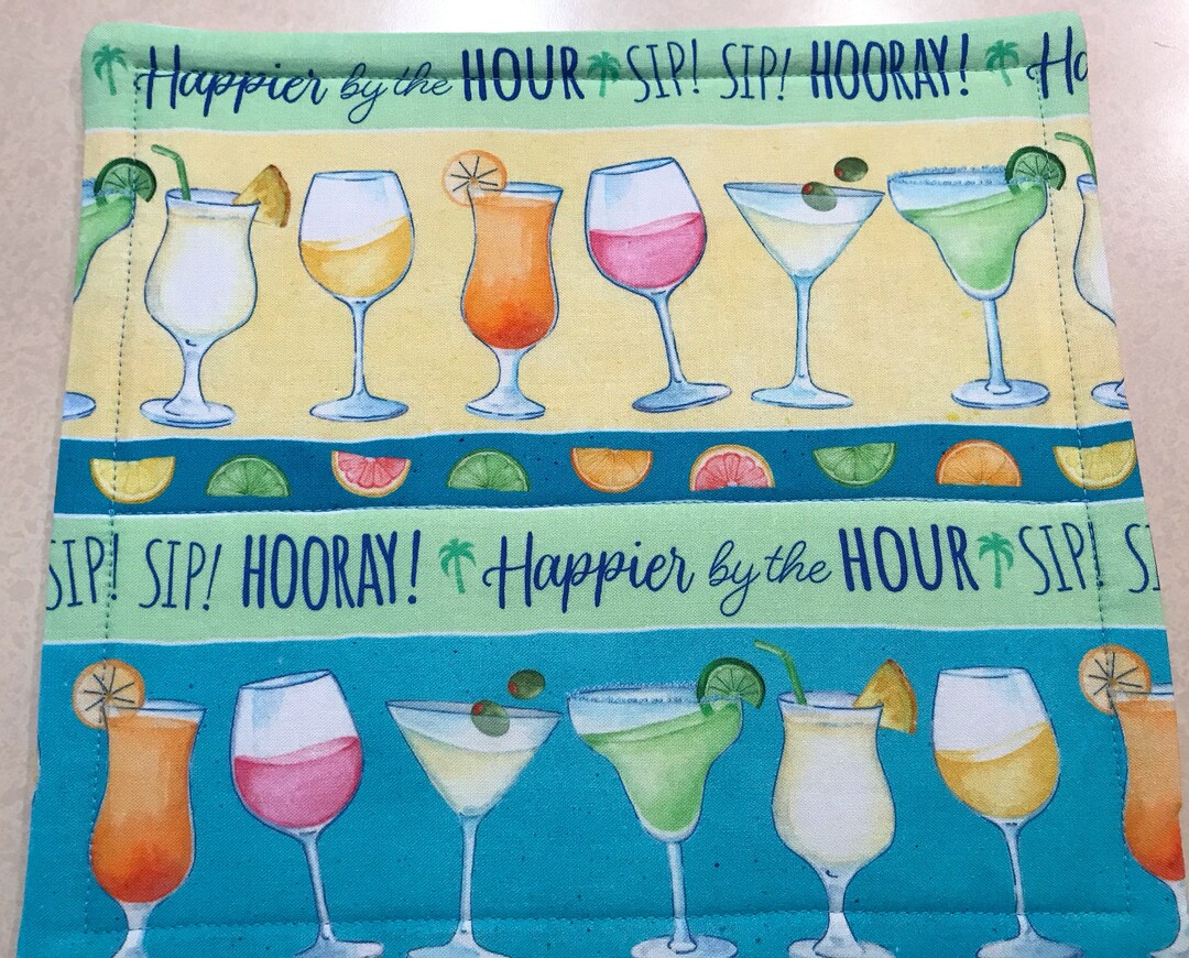 Snack Mats 9 X 10 Inches Happy Hour Motif, Handmade Quilted Cotton. New ...