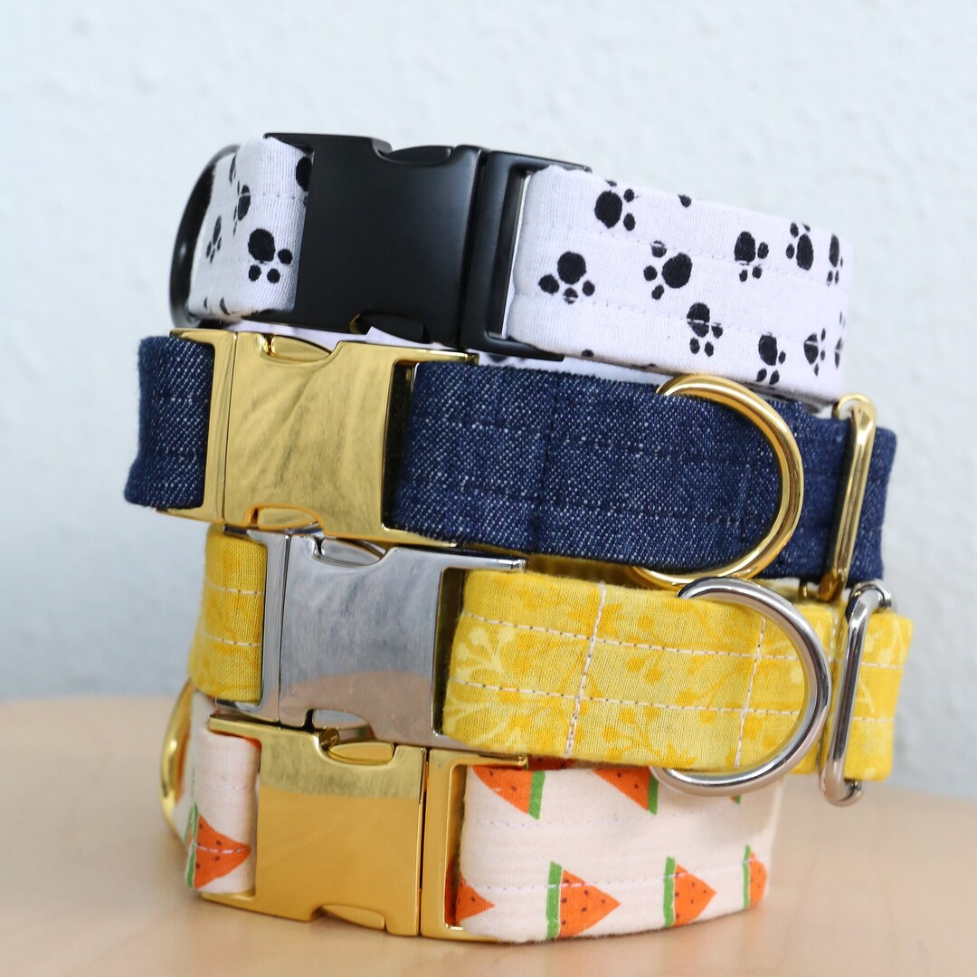Handcrafted Cute Watermelon, Paw, Yellow, Denim Print Dog Collars - Etsy