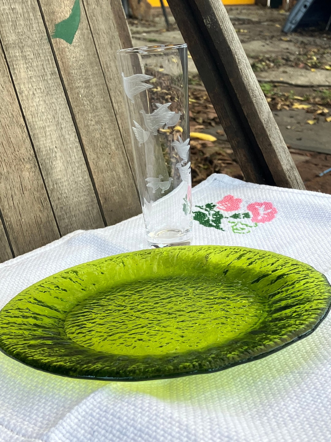 Set of 2 Vintage Green Textured Glass Plates - Etsy