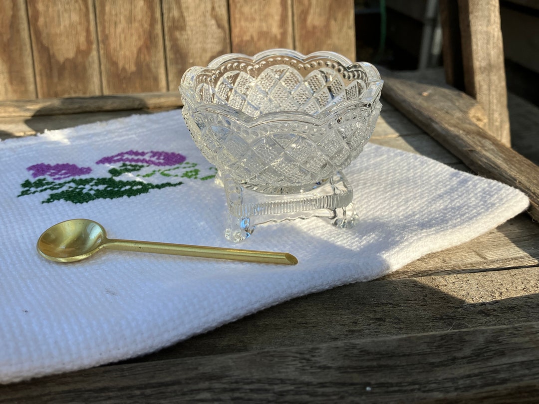 Vintage Small Glass Condiment/jam Pot With Satin-finished Gold Spoon - Etsy