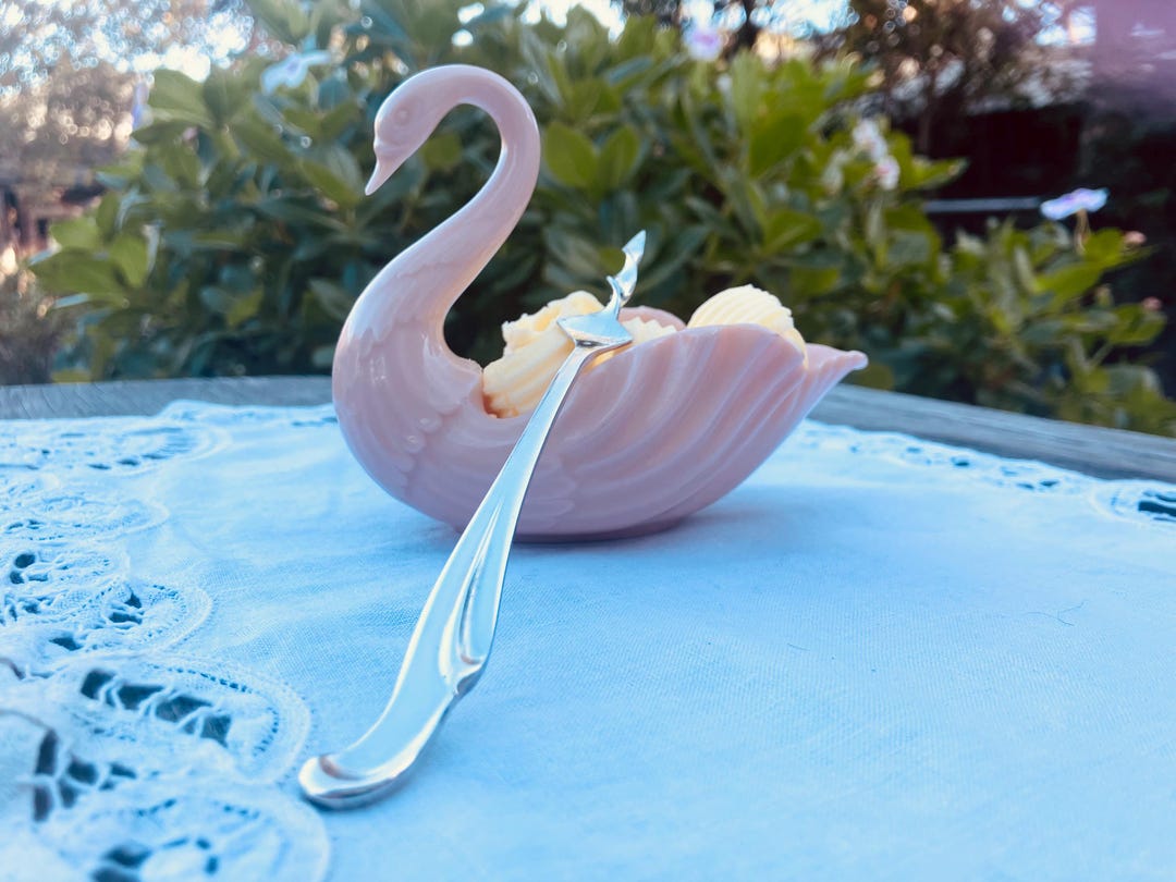 Set of Vintage Soft Pink Lenox Swan Butter Dish and Sterling Silver ...