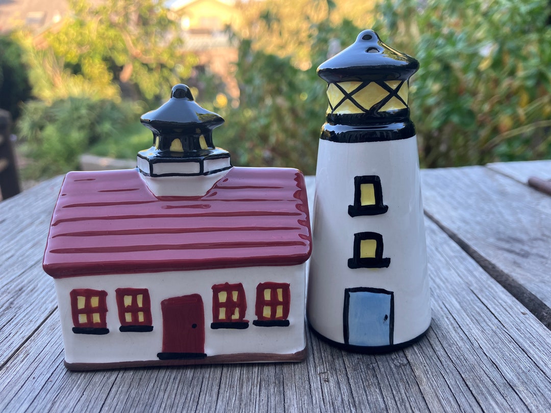 Ceramic Hand Painted Lighthouse Salt and Pepper Shakers Set - Etsy