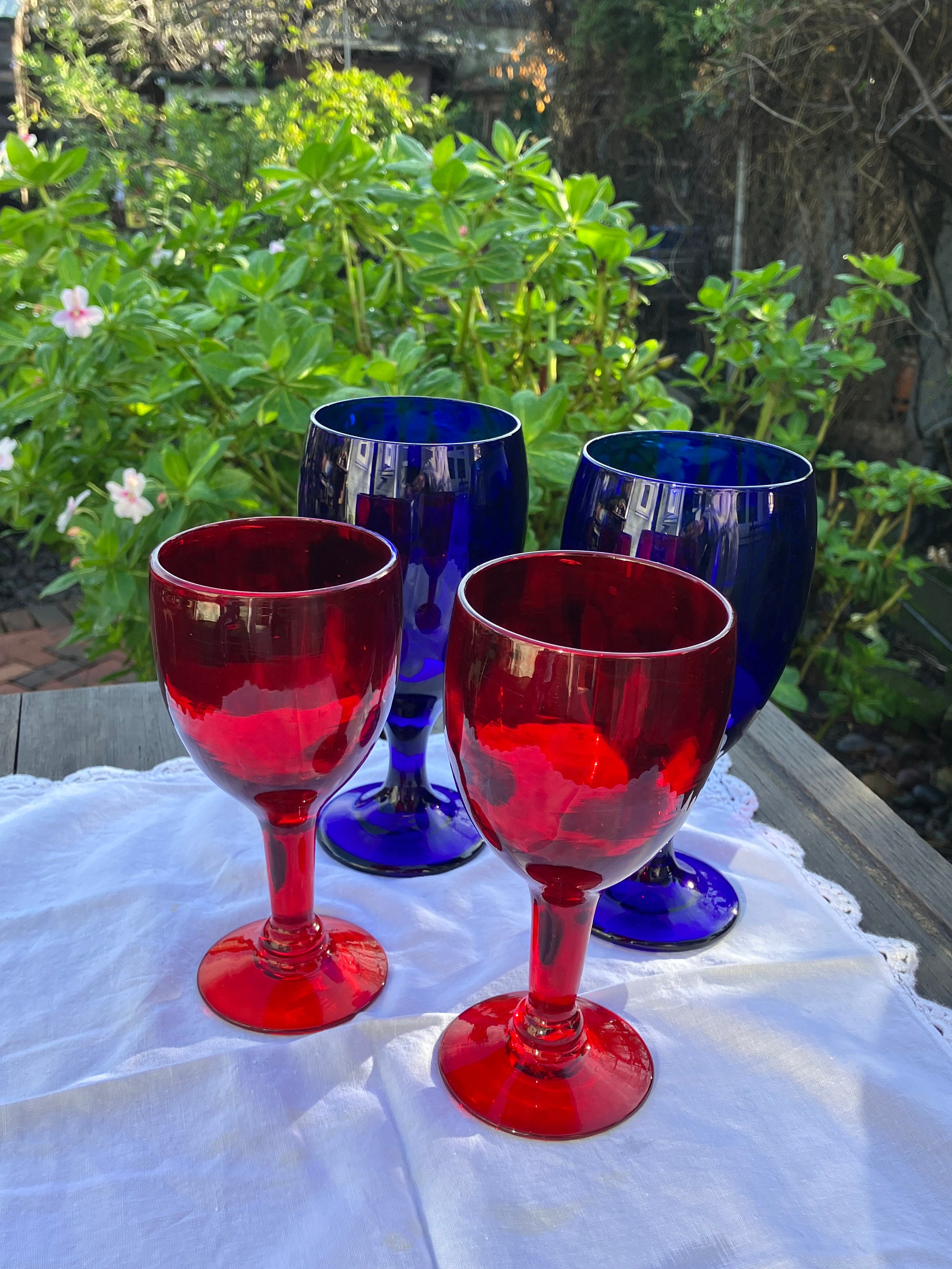Set of 2 Handblown Vintage Red Glass Wine Goblets - Etsy