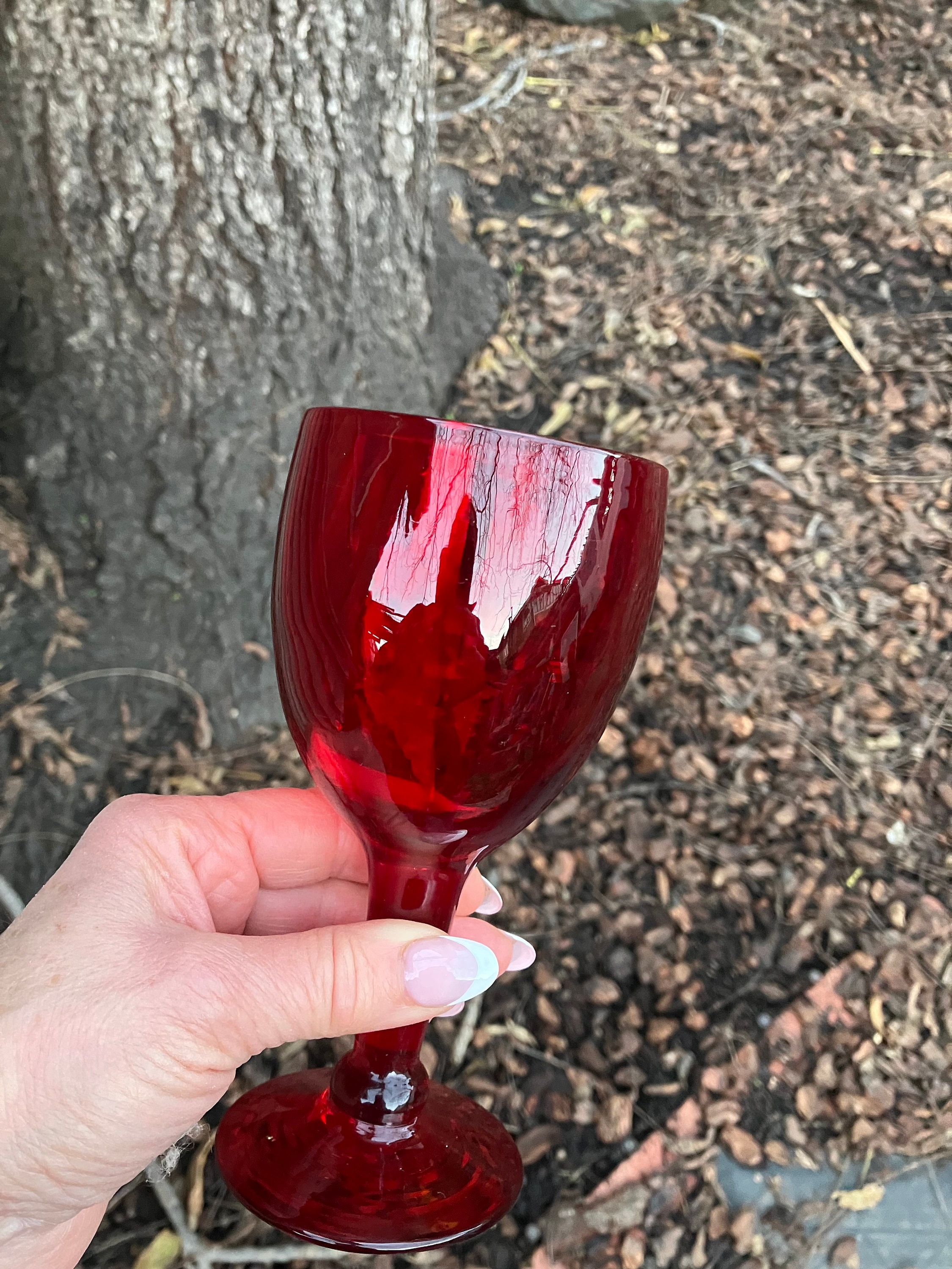 Set of 2 Handblown Vintage Red Glass Wine Goblets - Etsy