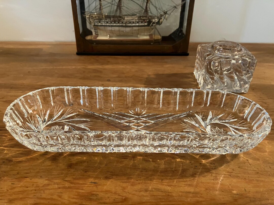 Vintage Cut Glass Pen Tray - Etsy