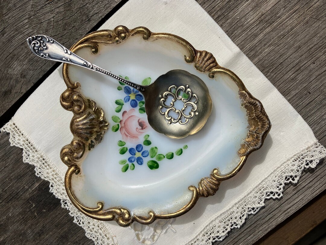 Vintage, Hand-painted, Heart-shaped Bon-bon Dish With Antique Sterling ...