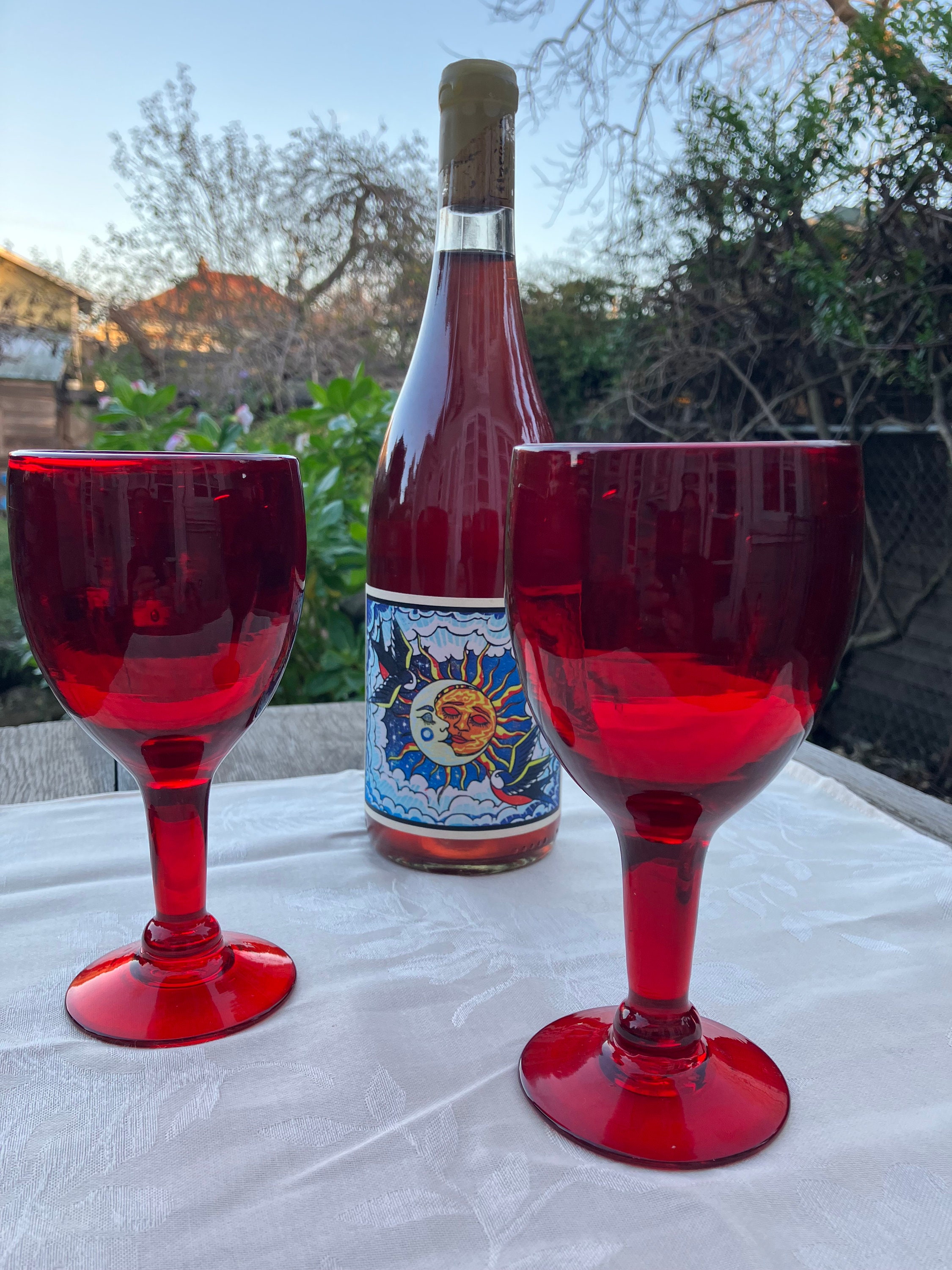 Set of 2 Handblown Vintage Red Glass Wine Goblets - Etsy