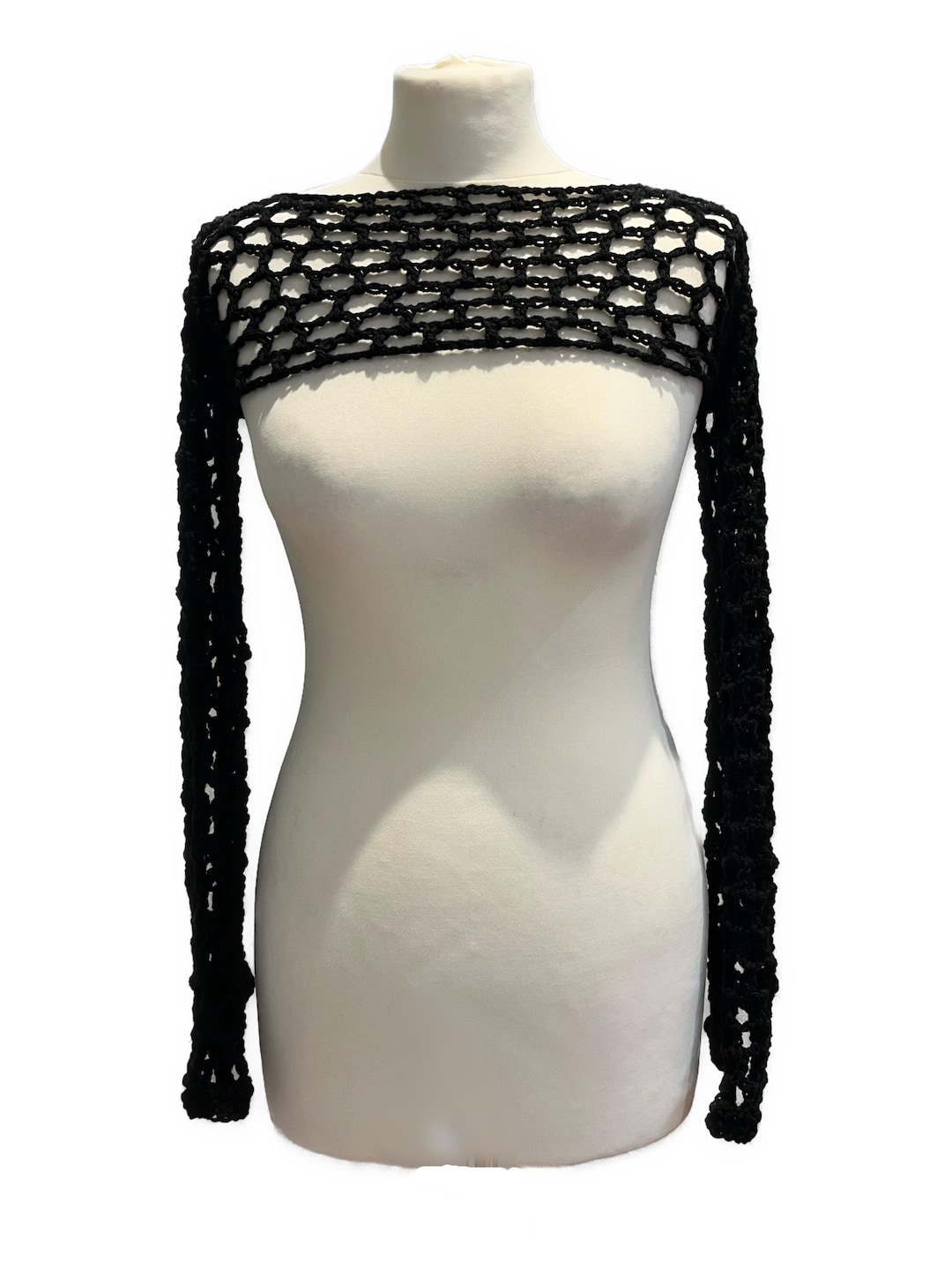 Black Crochet Womens Mesh Bolero Shrug, Fishnet Look Ideal for Autumn ...