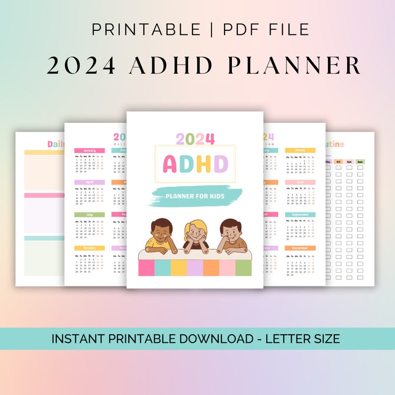 2024 ADHD Planner for Kids, Printable Planner, Kids ADHD Daily Planner ...