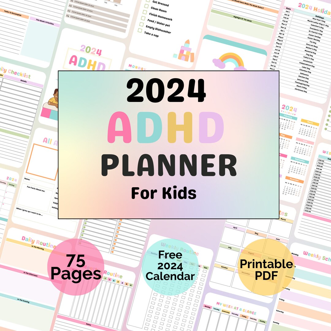 2024 ADHD Planner for Kids, Printable Planner, Kids ADHD Daily Planner ...