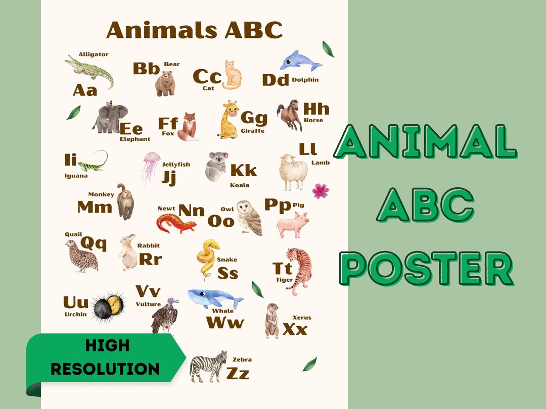 Animal ABC Poster, Instant Download, Printable, Toddler, Kids Room ...